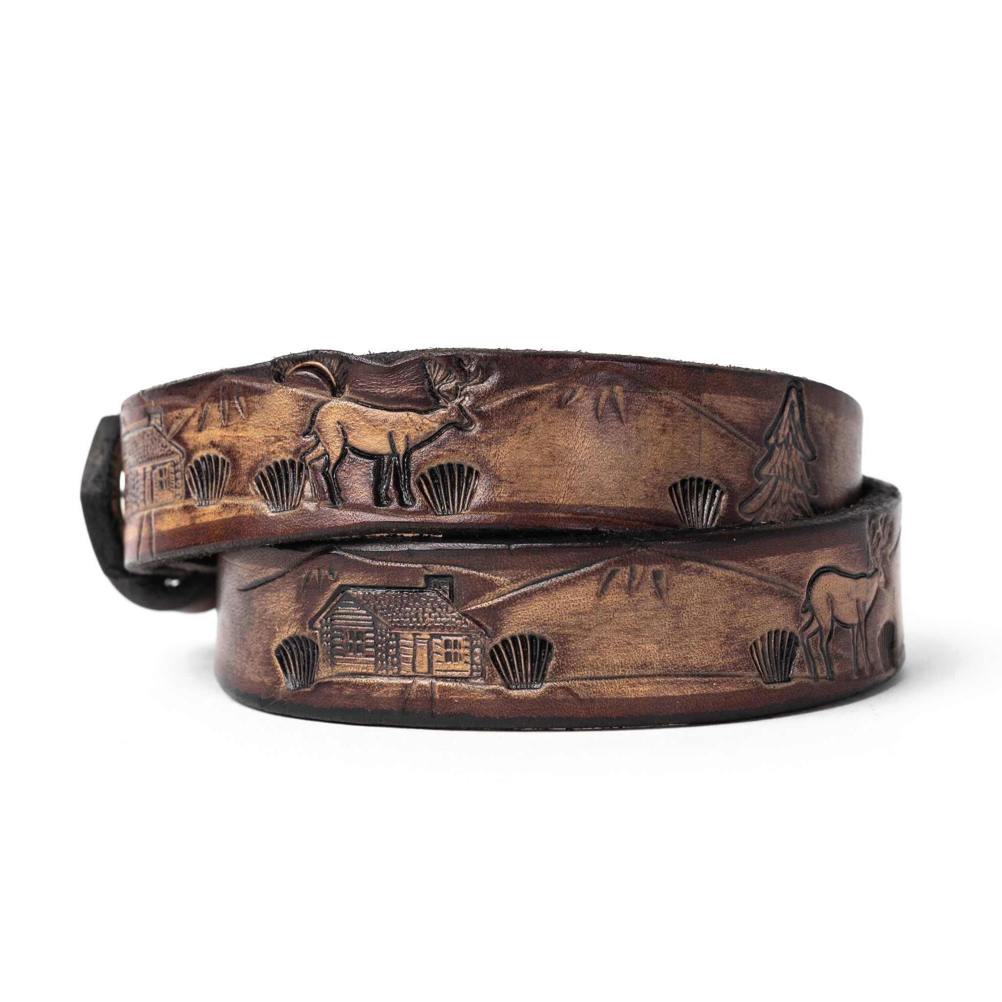 Buck and Bull Youth Leather Belts Log Cabin and Deer