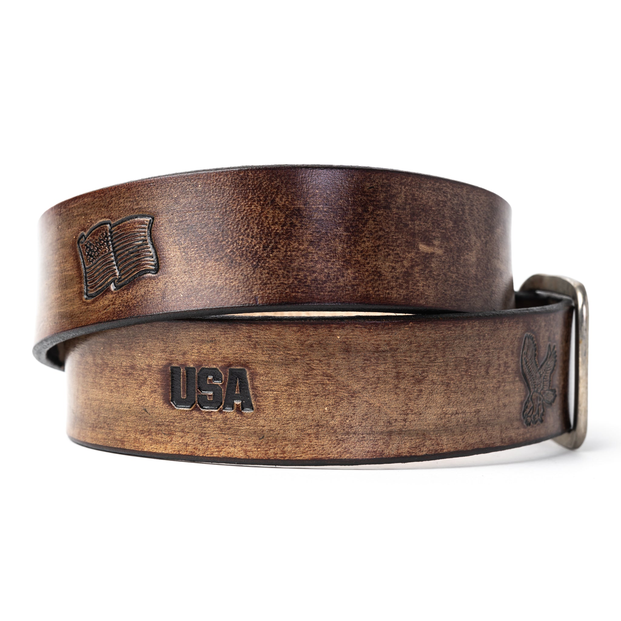 Buck and Bull Custom Leather Adult Belts USA Flag and Eagle ...